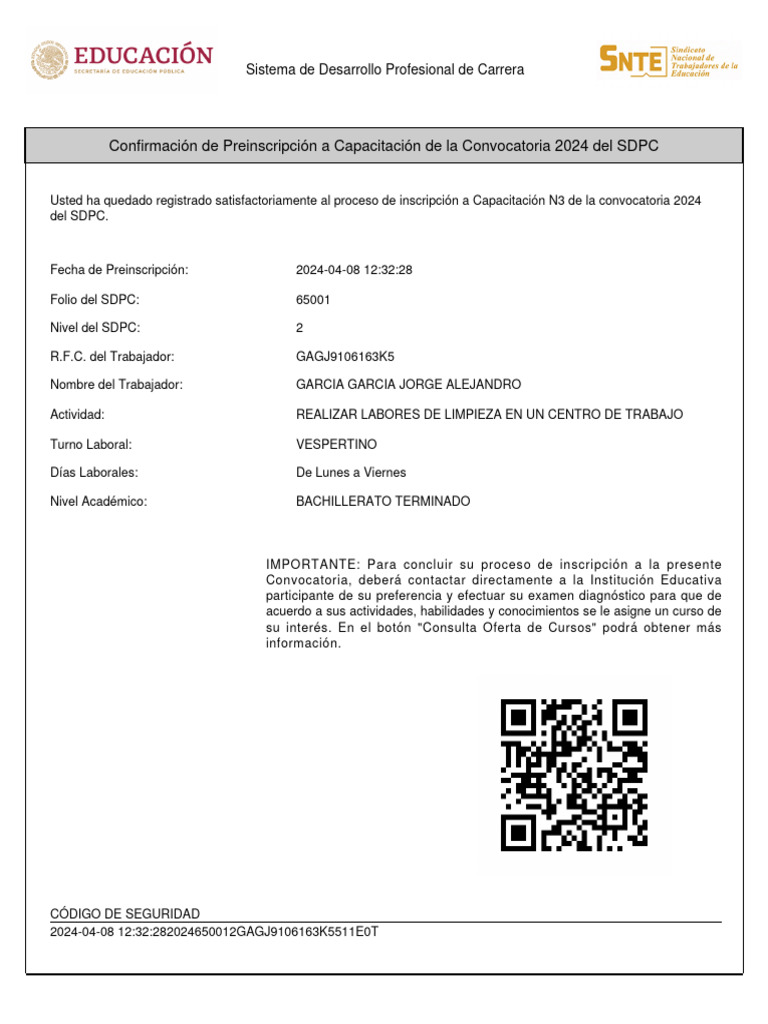 Preinscripción Capacitación SDPC 2024 | PDF