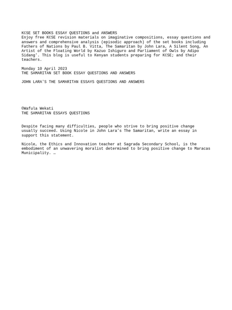 Kcse Set Books Essa | PDF