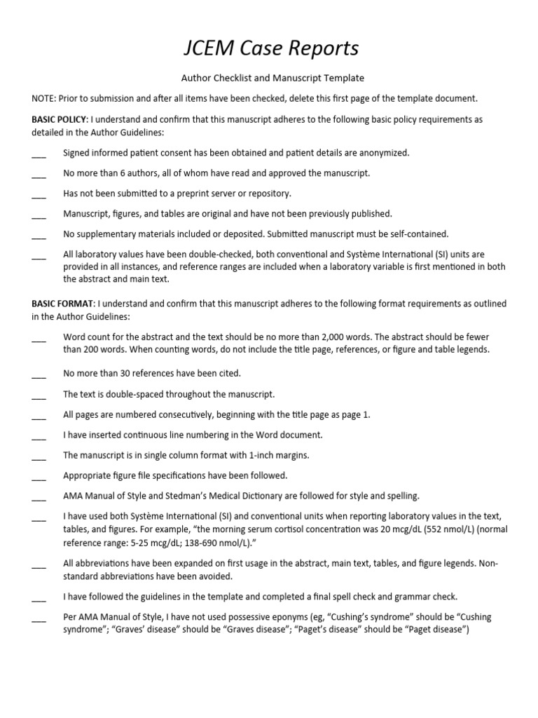 JCEM Case Reports Author Guidelines | PDF | Physical Examination | Case ...