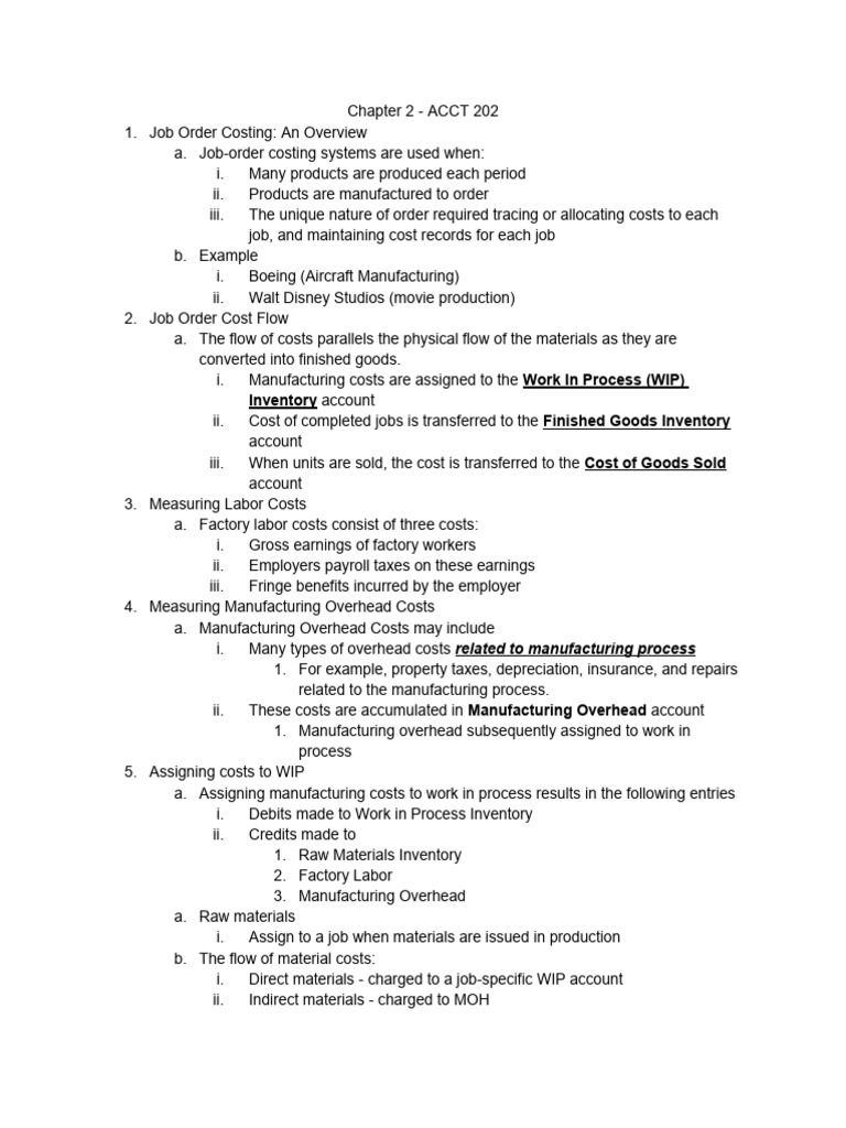 Acct 202 Ch 2 Notes Pdf Cost Of Goods Sold Cost
