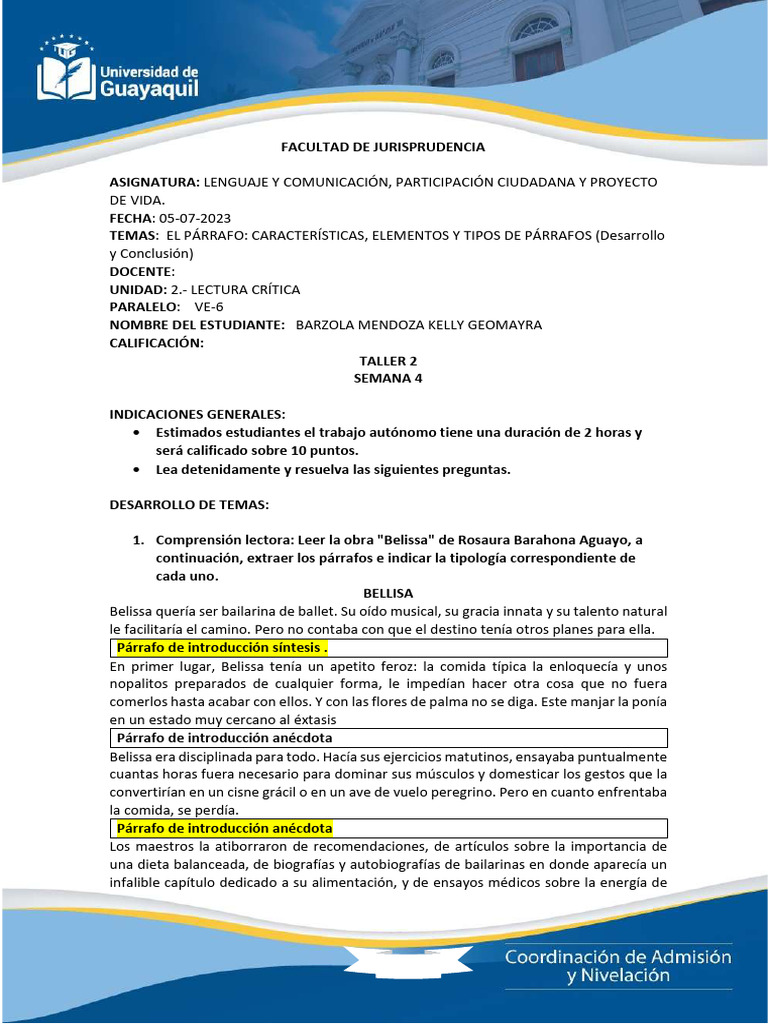actividad de lenguaje semana 4 | PDF