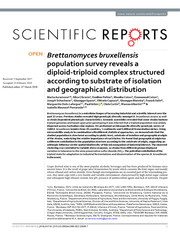 Brettanomyces Bruxellensis | PDF | Yeast | Cluster Analysis