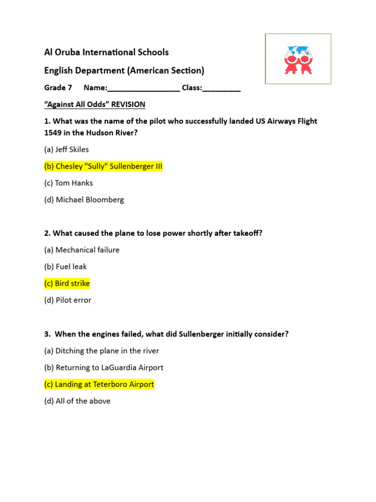 Against All Odds REVISION Answer Key | PDF | Transport Safety | Aeronautics