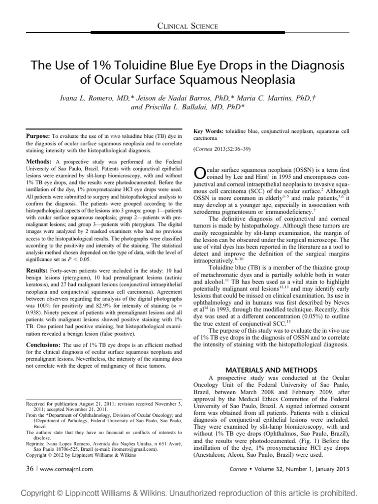 The Use of 1% Toluidine Blue Eye Drops in The Diagnosis of Ocular ...