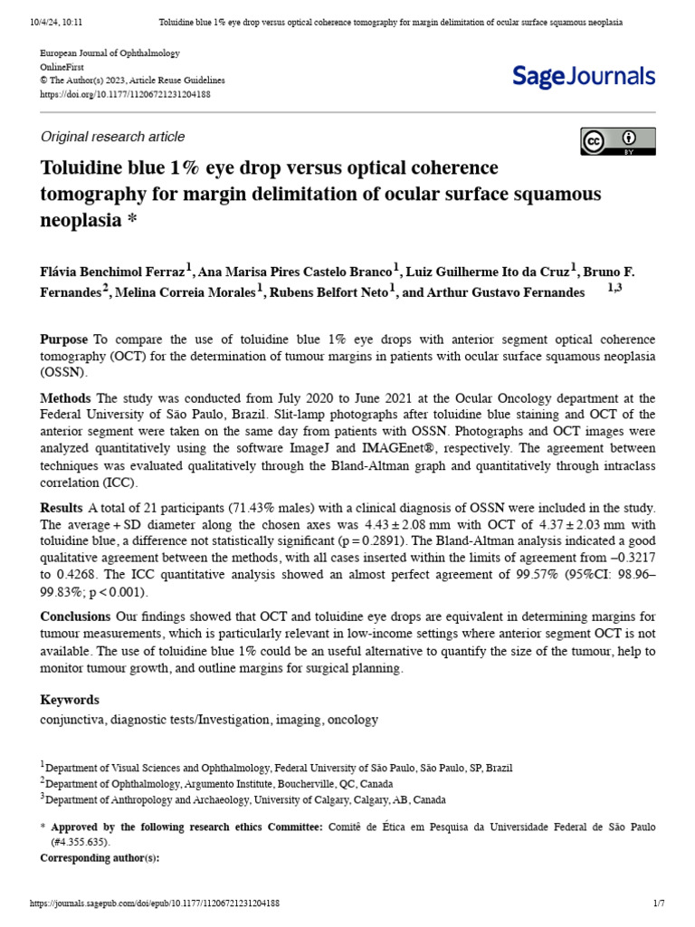 Toluidine Blue 1% Eye Drop Versus Optical Coherence Tomography For ...