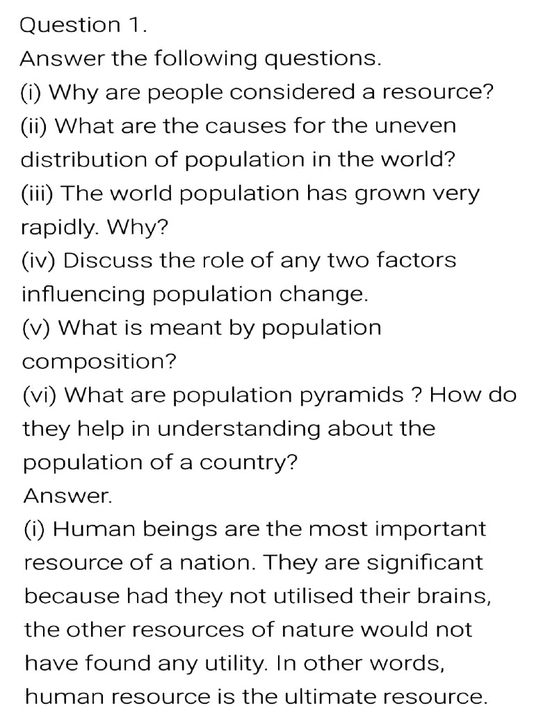 Class 8 Chapter 7 Human Resources Term 1 Question and Answersclass 8 ...