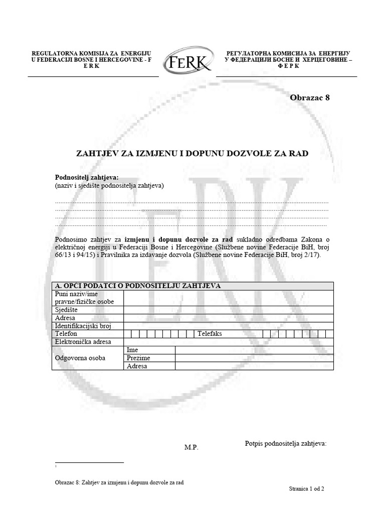 Obrazac 8 Zahtjev Izmjena HR | PDF