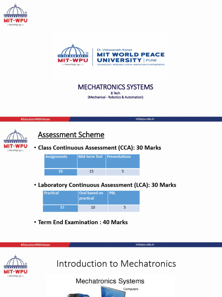 Unit I Introduction to Mechatronics R&a 2023 | PDF | Control Theory | Mechatronics