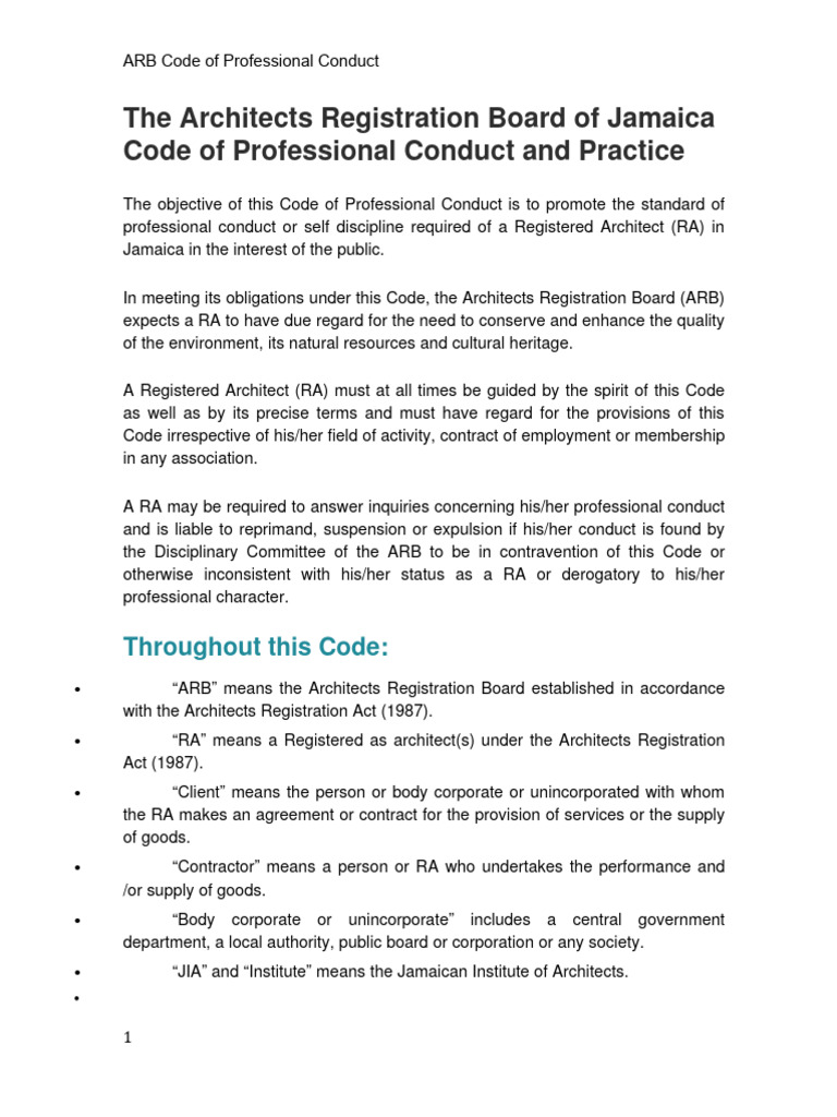 ARB Code of Conduct for Architects | PDF | Architect | Employment