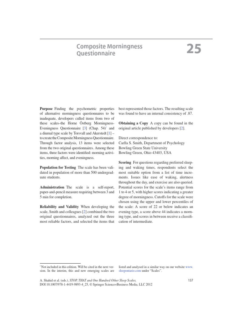 Composite Morningness Questionnaire | PDF | Behavioural Sciences ...
