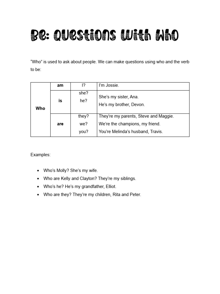 Be Questions With Who | PDF | Social Science