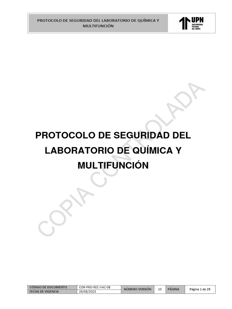 Protocolo de Seguridad Del Laboratorio de Química y Multifunción V10 | PDF | Laboratorios | Residuos