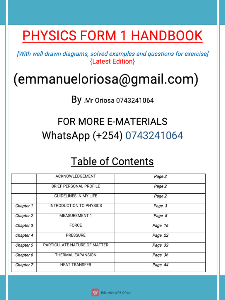 Form One Physics Handbook 1 1 | PDF