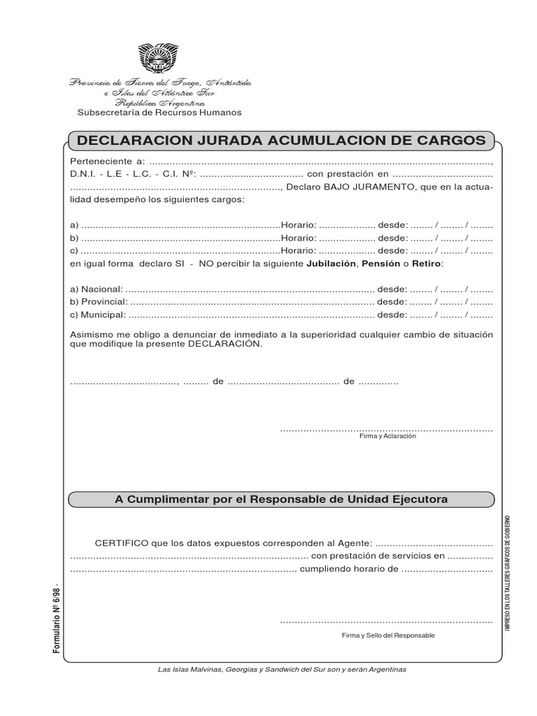 Formulario 06 98 Declaracion Jurada Acumulacion de Cargos | PDF | Finanzas y dinero