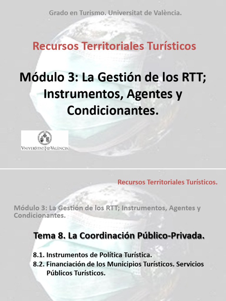 Tema 8. La Coord. Público-Privada. RTT - 2023 | PDF | Turismo | Planificación estratégica
