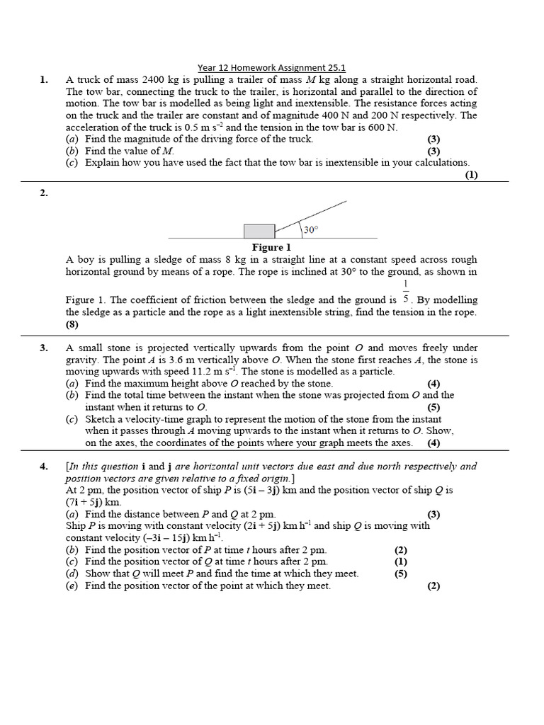 Year 12 Homework Assignment 25.1 | PDF | Force | Mass