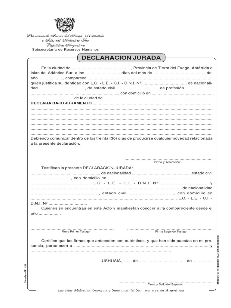 Formulario 15 98 Declaracion Jurada RRHH | PDF | Derecho