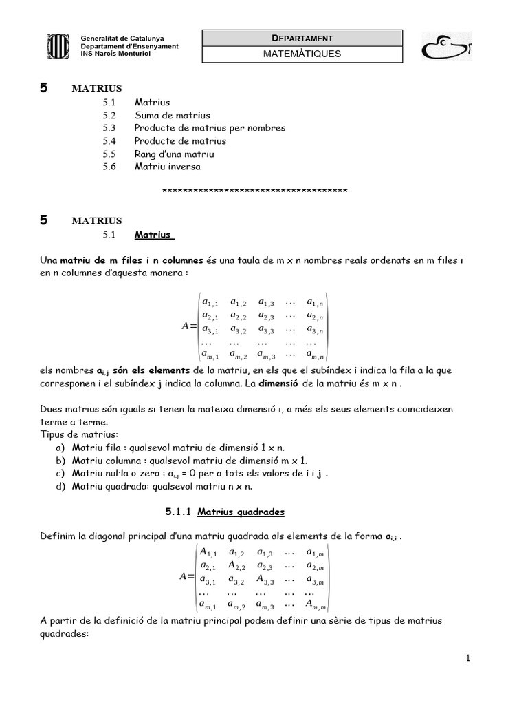 Apunts Tema 5. Matrius | PDF