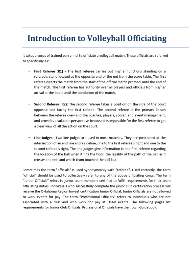 Introduction To Volleyball Officiating Descriptions and Requirements ...
