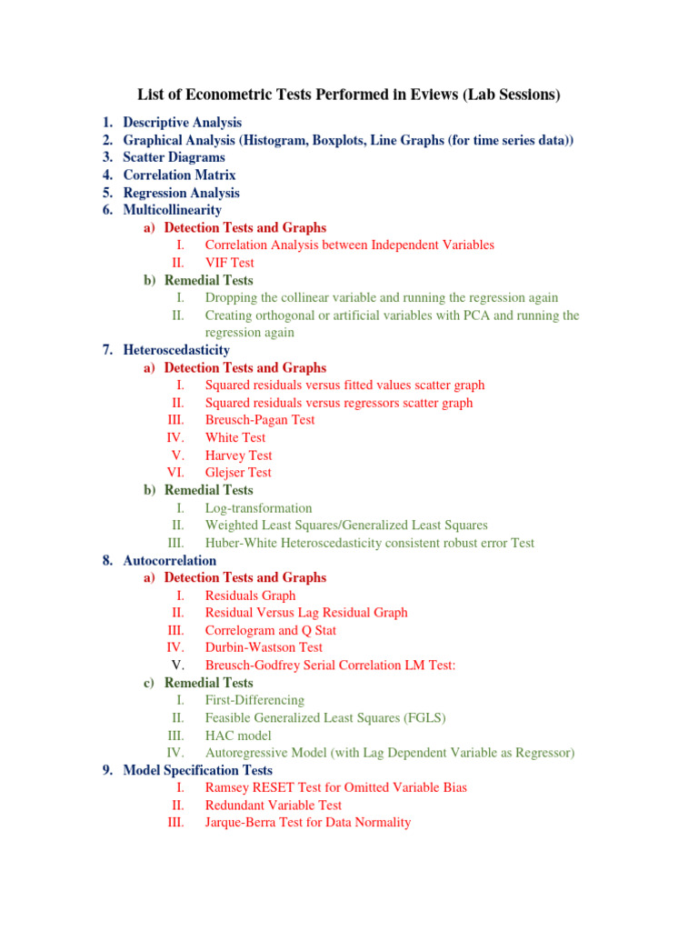 Econometric Tests Guide for Eviews | PDF