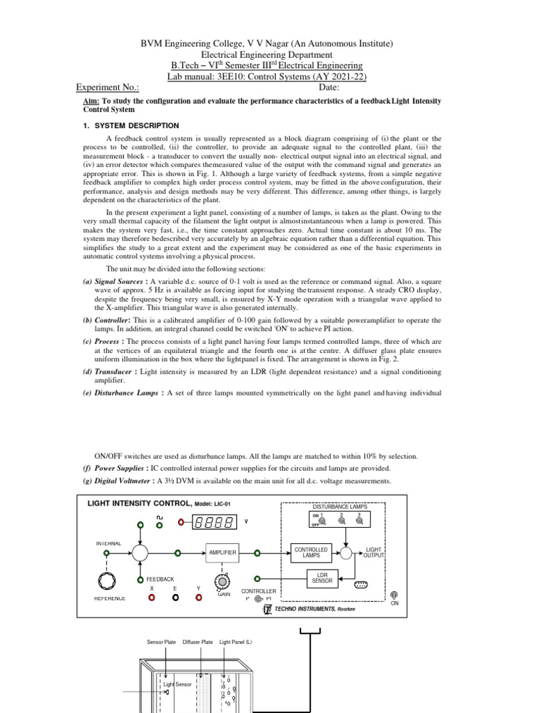 Light Intensity Control System Lab Manual | PDF | Amplifier ...