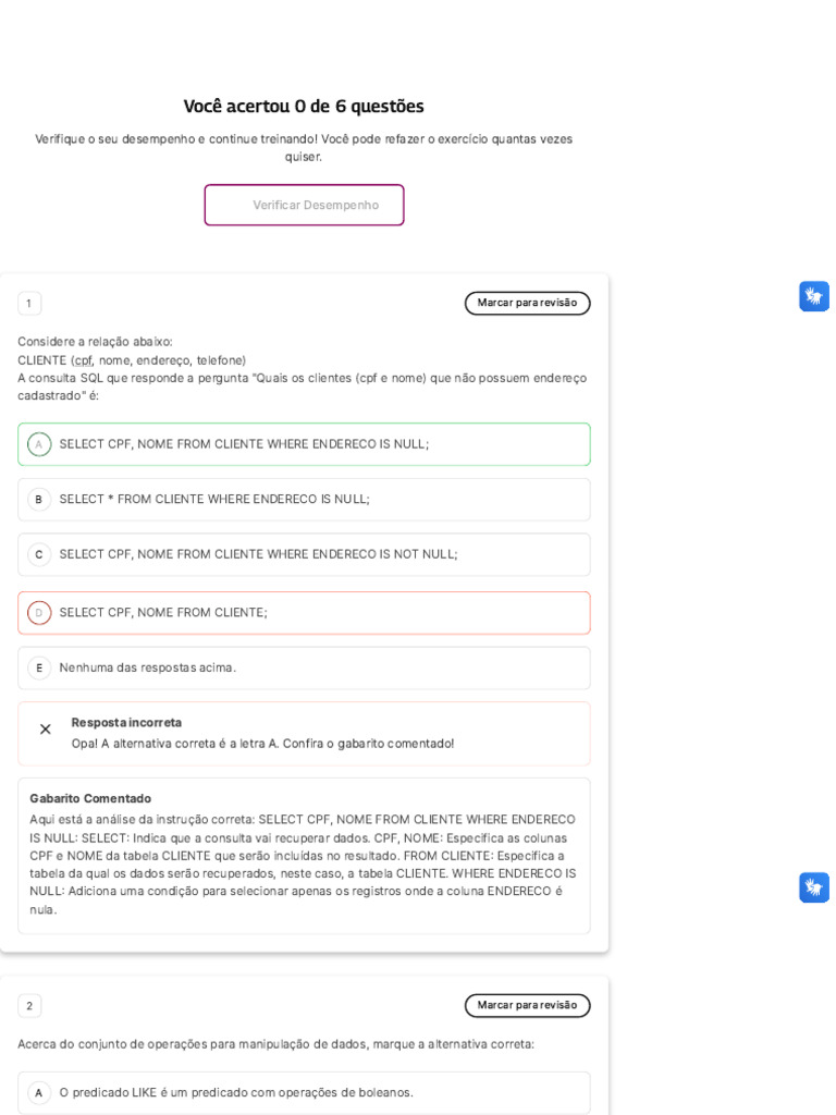 Exercicio 6616d11a139d33d91427d268 Gabarito | PDF | SQL | Software de gerenciamento de dados