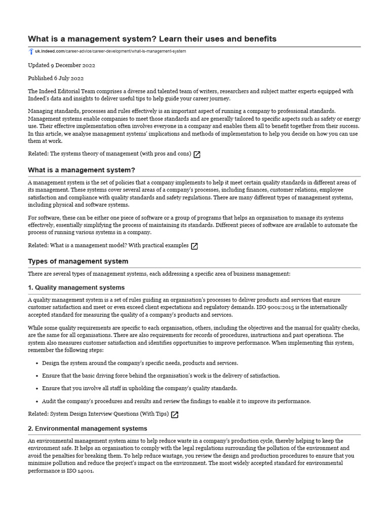 Management Systems: Types and Benefits | PDF | Occupational Safety And ...