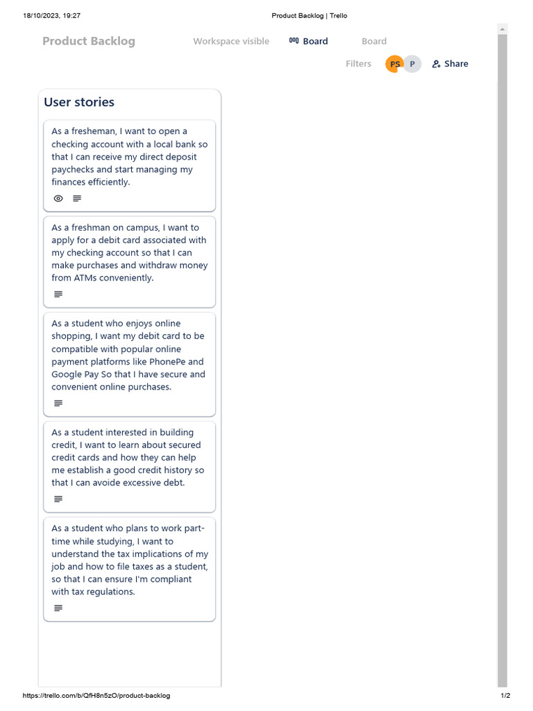 Product Backlog - Trello - 1 | PDF | Credit Card | Debit Card