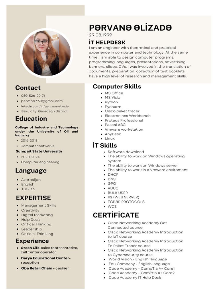 Alizada Parvana CV | PDF | Information Technology | Computer Networking