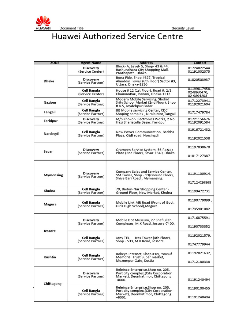 Huawei Authorized Service Center | PDF | Bangladesh