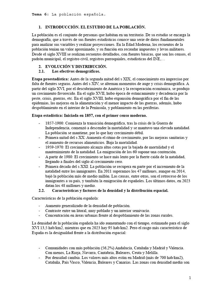 Geografía. Tema 6 Resumen | PDF | Migración humana | Demografía