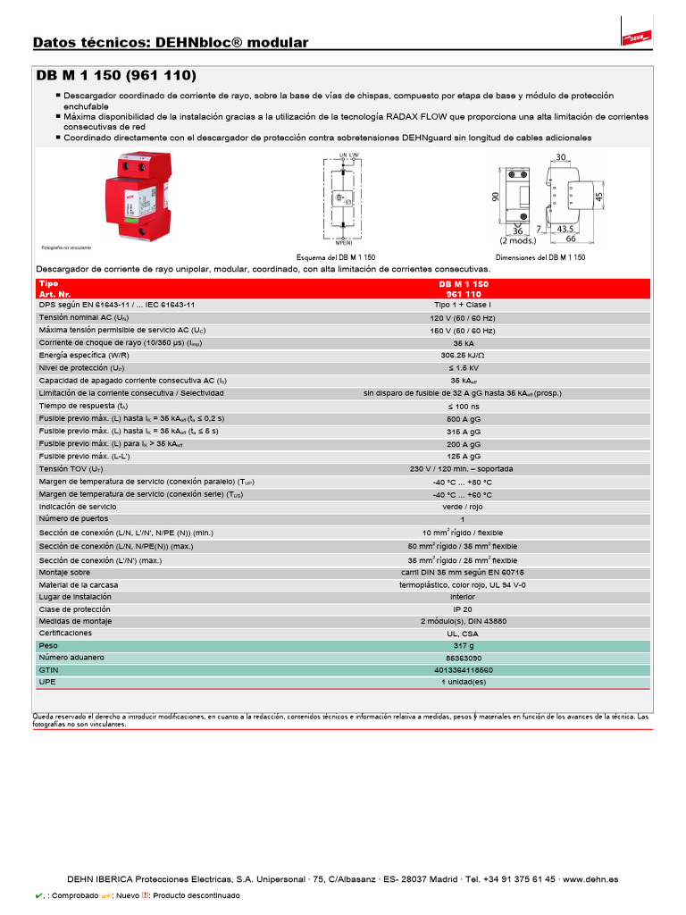 Datos Técnicos: Dehnbloc® Modular DB M 1 150 (961 110) | PDF | Fusible ...