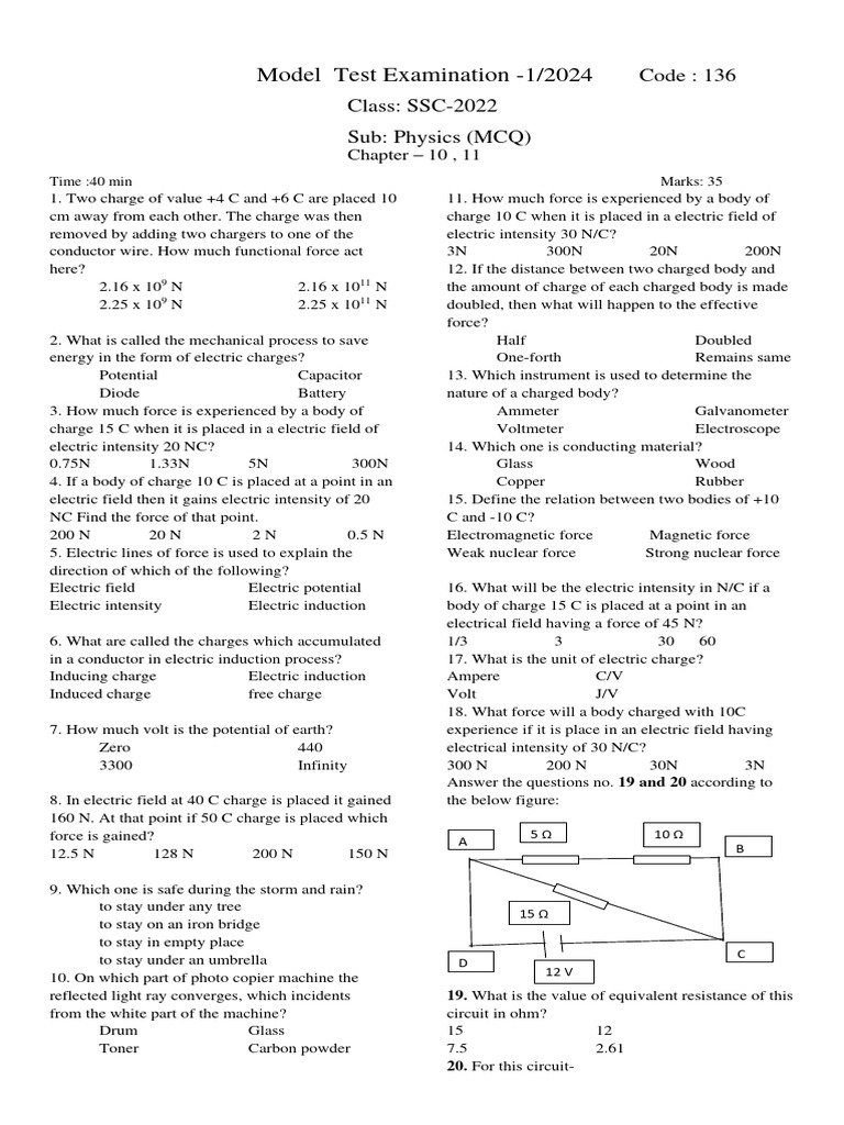 SSC 2024 Physics MCQ Test Chapter 10 | PDF | Electrical Resistance And ...