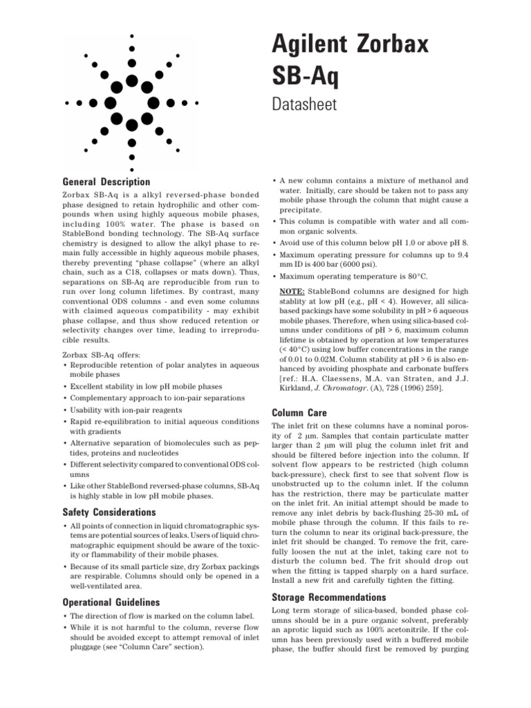 Zorbax SB Aq | PDF | High Performance Liquid Chromatography | Analytical Chemistry