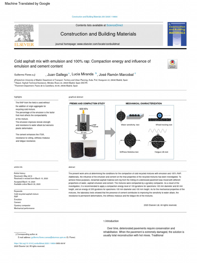 Cold Asphalt Mix: Emulsion & RAP Impact | PDF | Road Surface | Young's ...