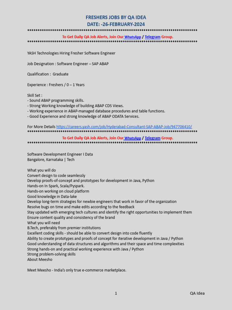 Freshers Jobs 26 Feb 2024 | PDF | Software Development Process | Computer Programming