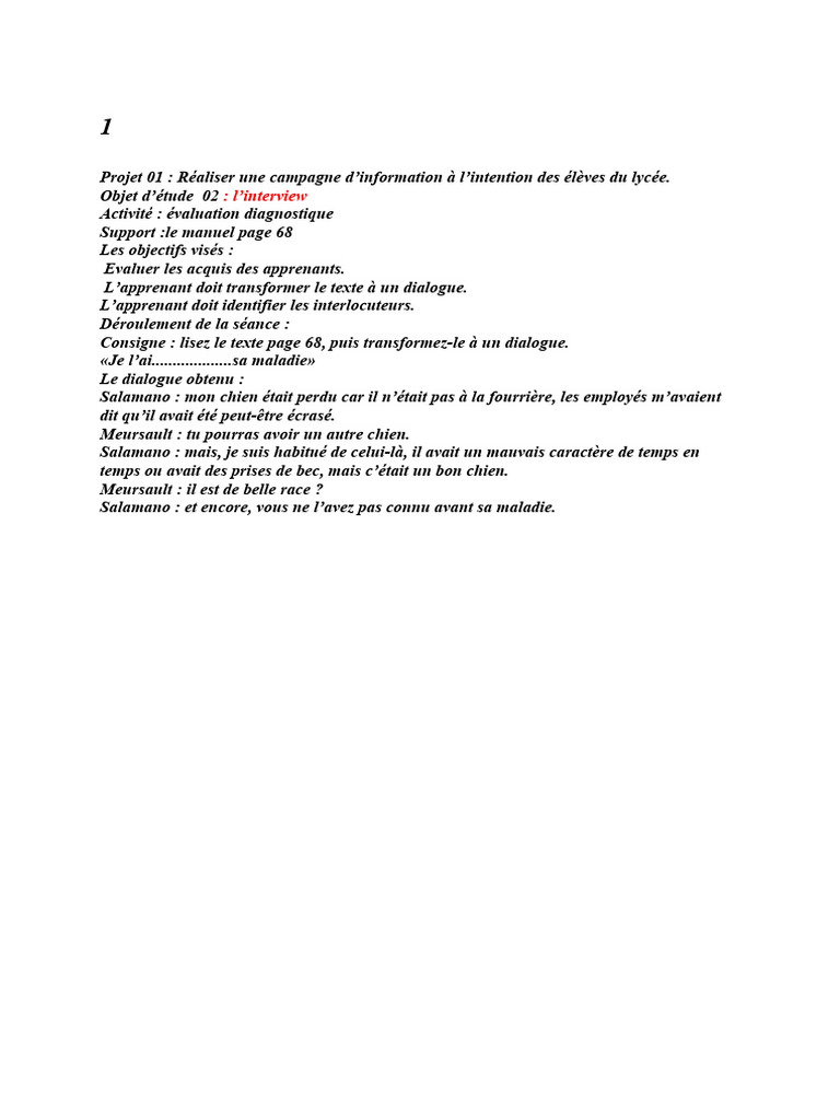 1as Interview | PDF | Question | Unités sémantiques