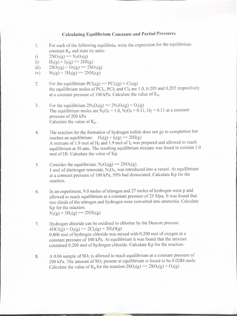 Calculating Equilibrium Constants and Partial Pressures | PDF
