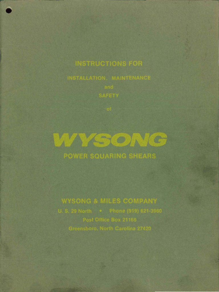 Wysong Shear Maintenance Manual | PDF