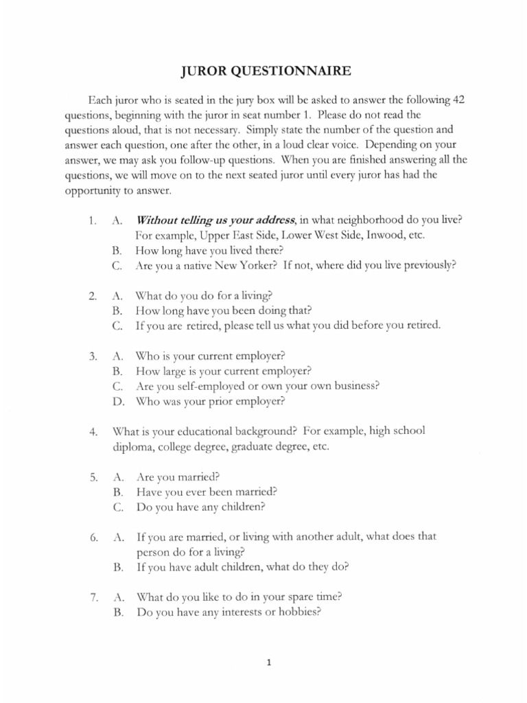 Juror Questionnaire | PDF