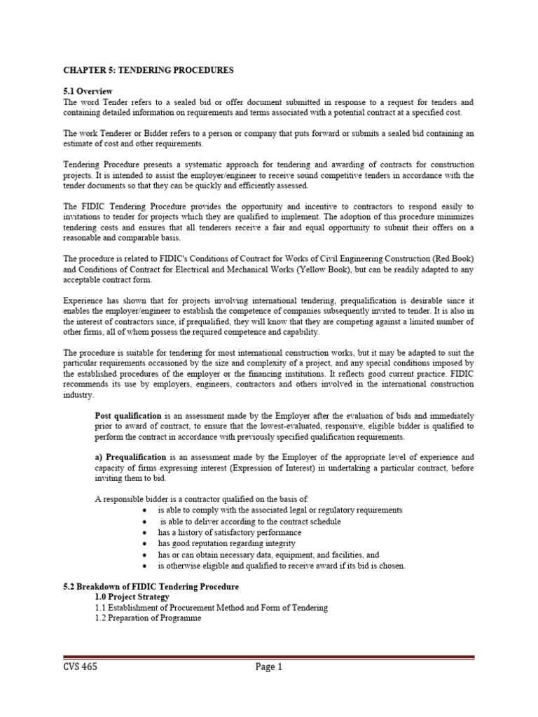 CVS 465 - Chapter 5 - Tendering Procedure | PDF | Procurement | Business