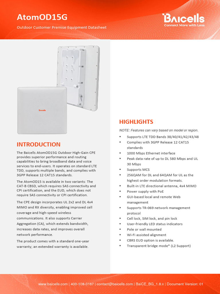 AtomOD15G EG7015G - EG8015G Outdoor CPE Data Sheet-BaiCE - BG - 1.8.x ...