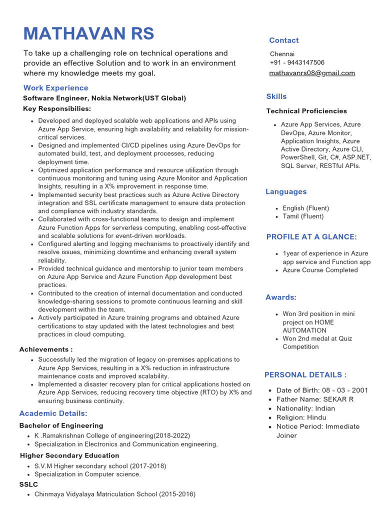 Mathavan RS_CV | PDF | Microsoft Azure | Web Application