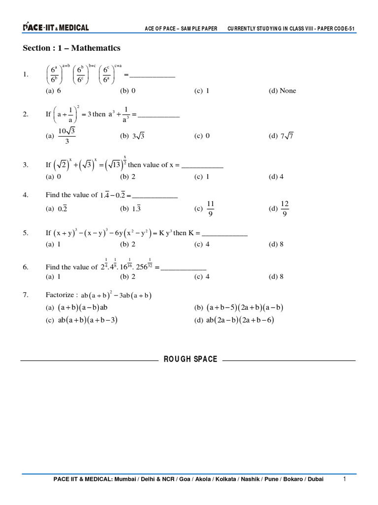 VIII Aop Sample Paper | PDF | Arithmetic | Elementary Mathematics