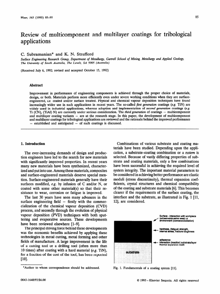 Review of Multicomponent and Multilayer Coatings For Tribological | PDF ...
