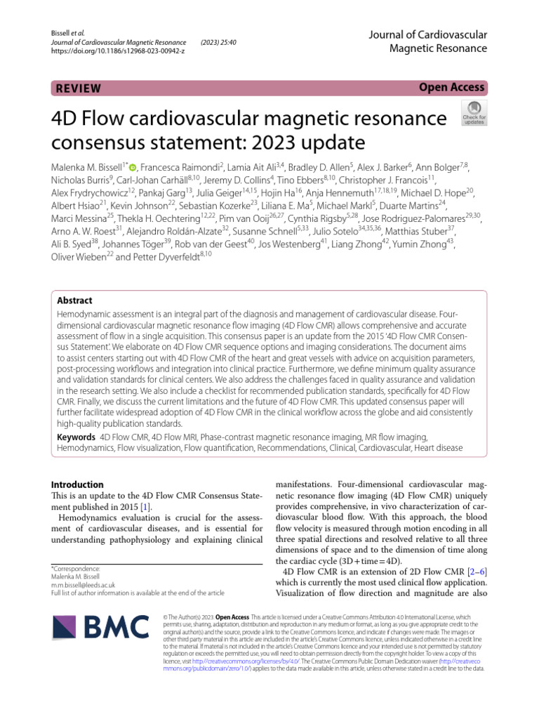 4D Flow Cardiovascular Magnetic Resonance Consensus Statement: 2023 Update | PDF | Aorta | Heart ...