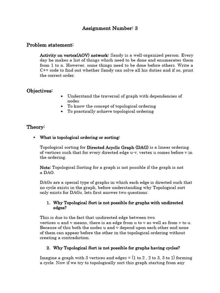 Write Up ADSL Assignment 3 AVO Topological Sort | PDF | Vertex (Graph Theory) | Algorithms And ...