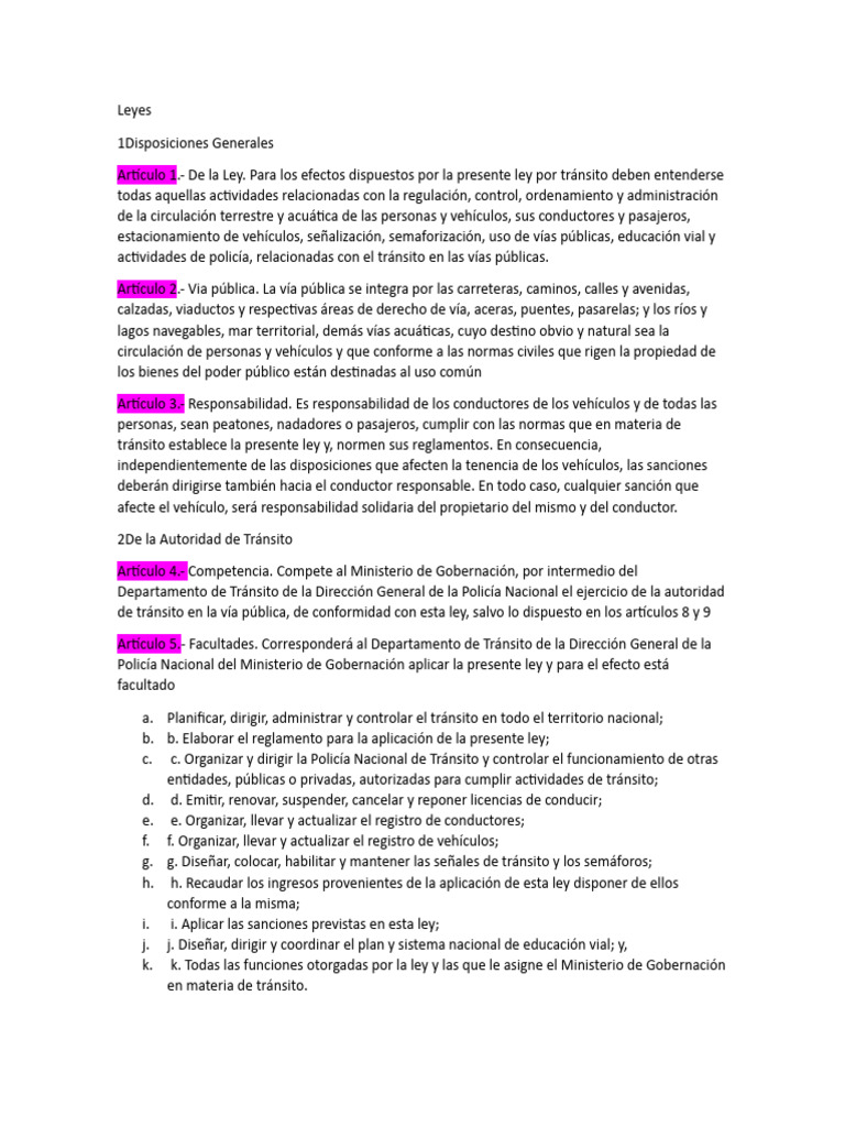 Resumen de Leyes de Transito | PDF | Licencia de conducir | Tráfico