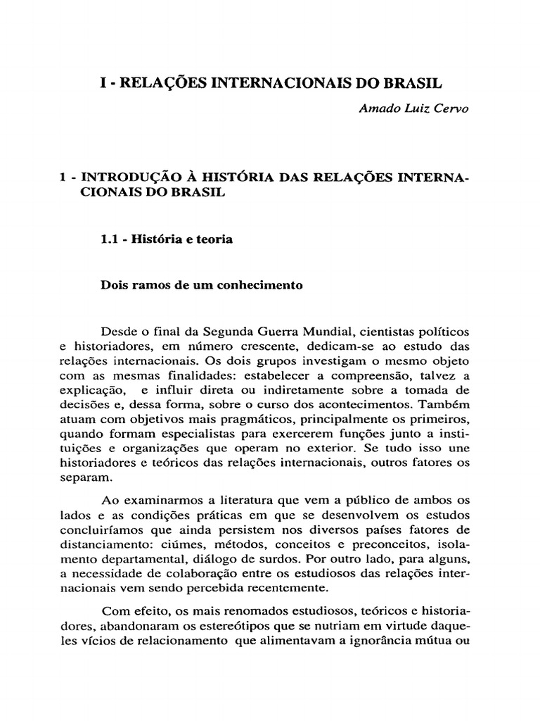 CERVO, Amado Luiz. - Relações Internacionais Do Brasil - in CERVO ...