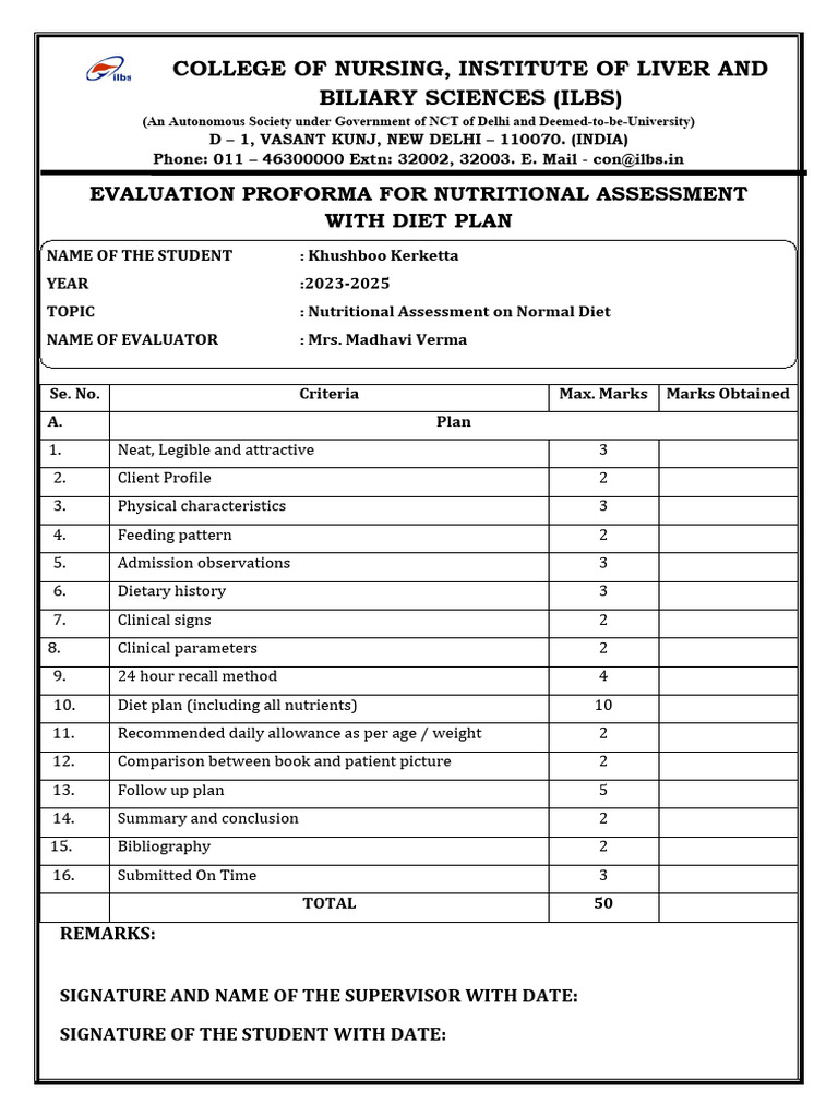 Nutritional Assessment - Evaluation Proforma | PDF